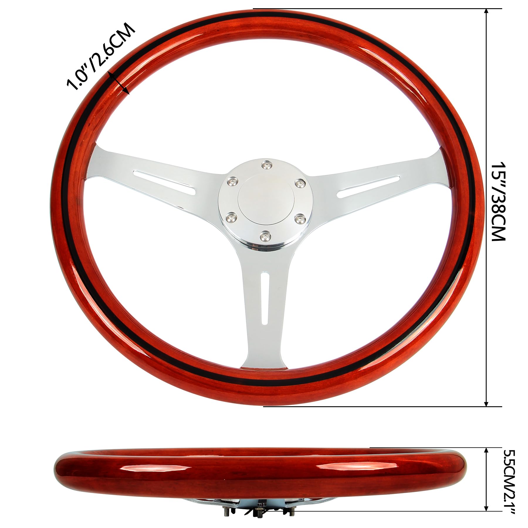 Snapklik.com : 15" Black Line Wood Grain Steering Wheel Classic Grant ...