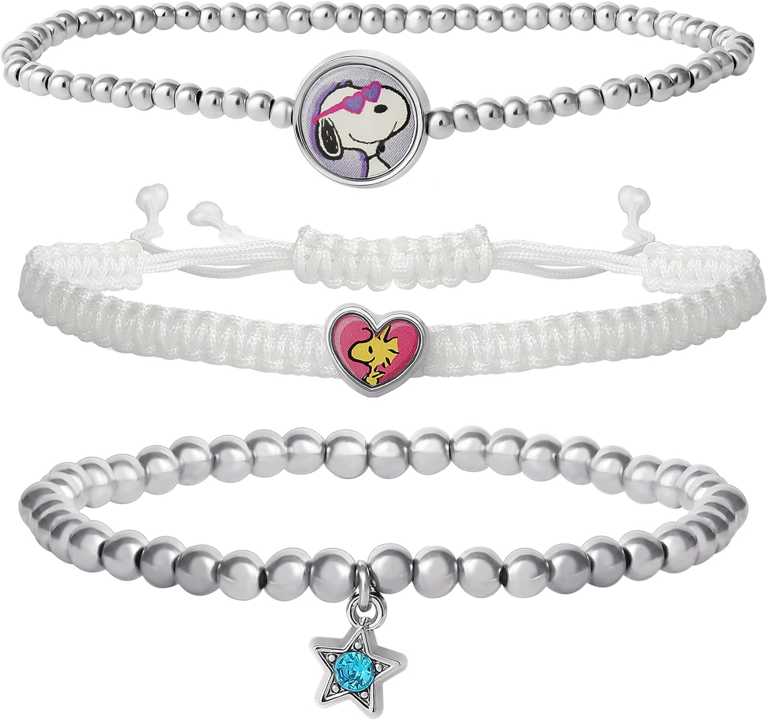 Amazon.com: Peanuts Snoopy Womens Stretch Bracelet 3-Piece Set - Star ...
