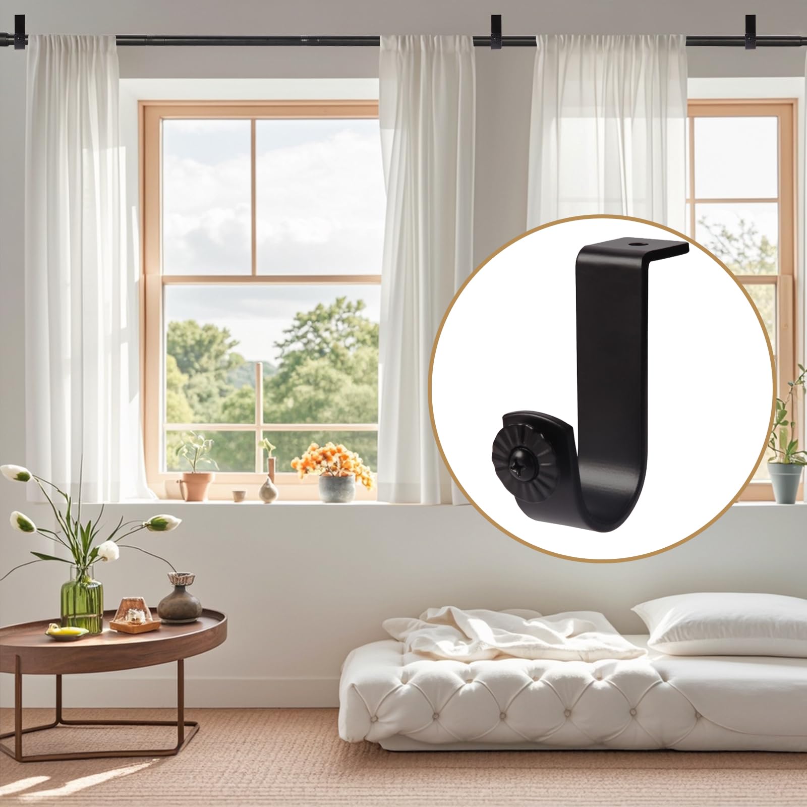 Snapklik.com : Anndason Curtain Rod Brackets - Ceiling Mount, Black