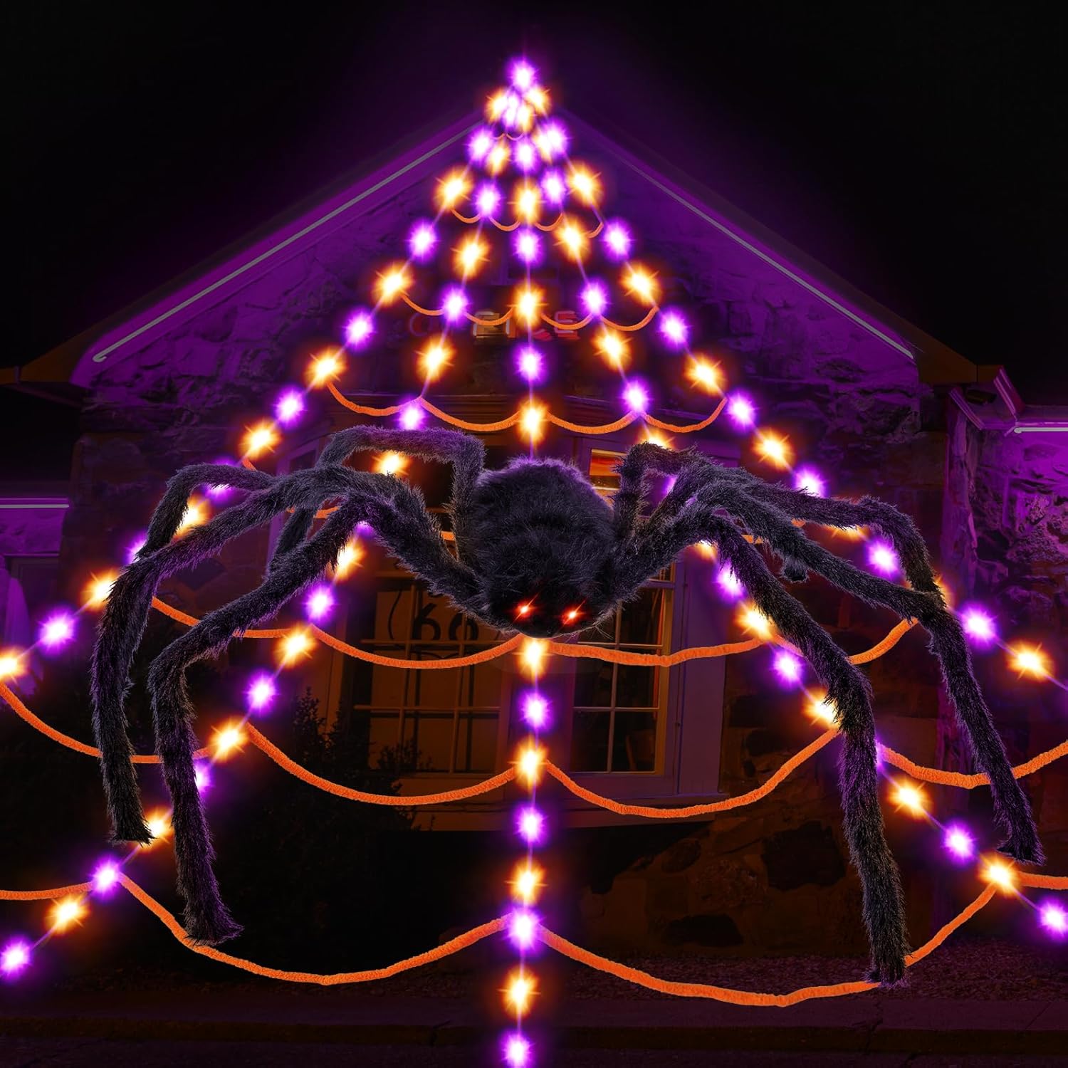 Amazon.com : Spider Web Halloween Decorations Lights Outdoor, 16.4x18 ...