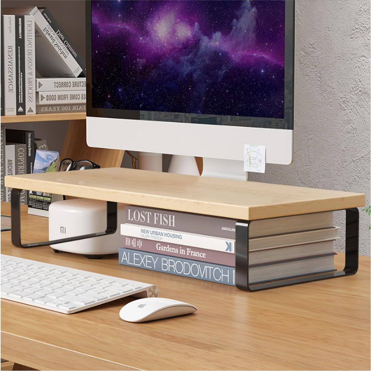 15.7 inch Monitor stand riser,Monitor stand wood,wood+Black metal ...