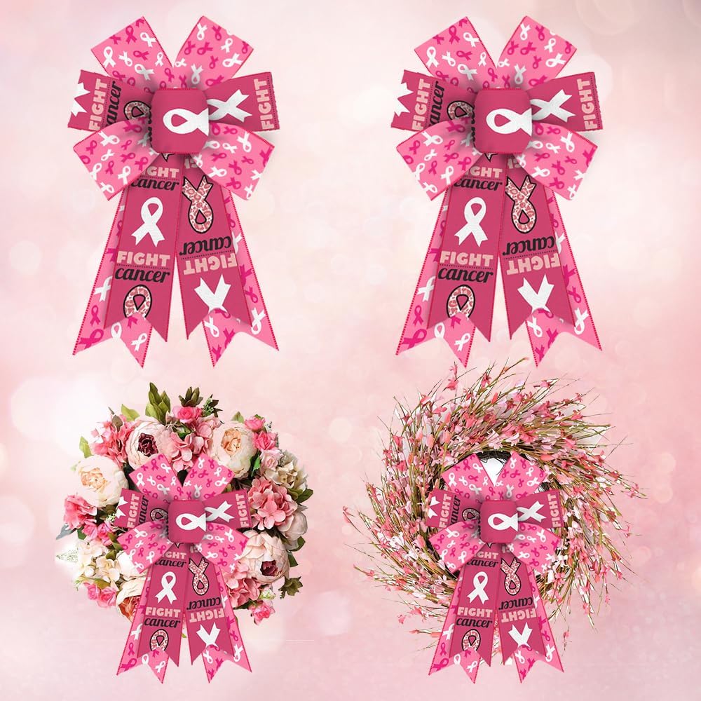 Amazon.com: Hying Breast Cancer Awareness Bows - 2PCS Pink Ribbon ...