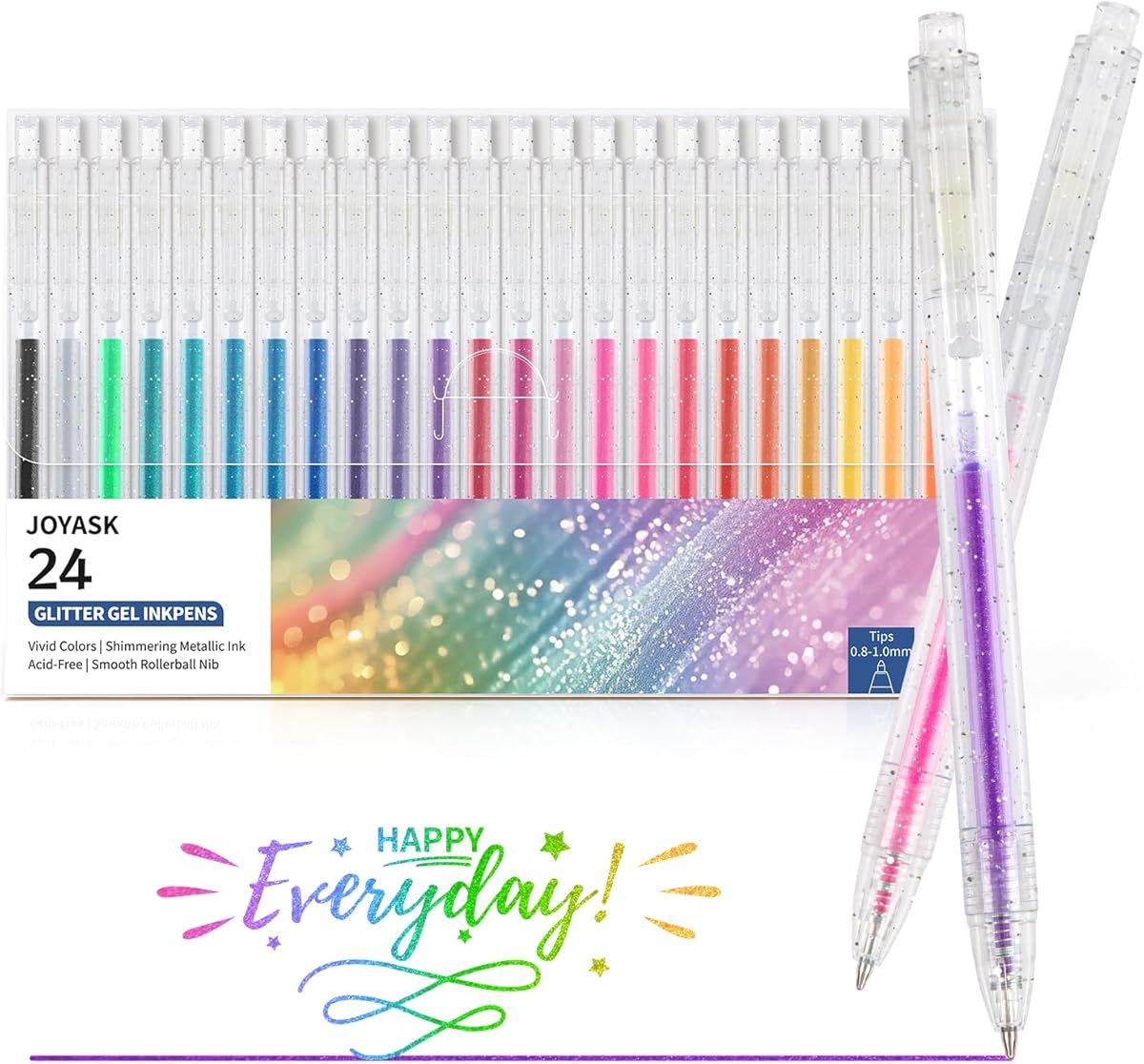 Glitter Gel Pens 24 Colors Metallic Vibrant Retractable Sparkle Gel ...