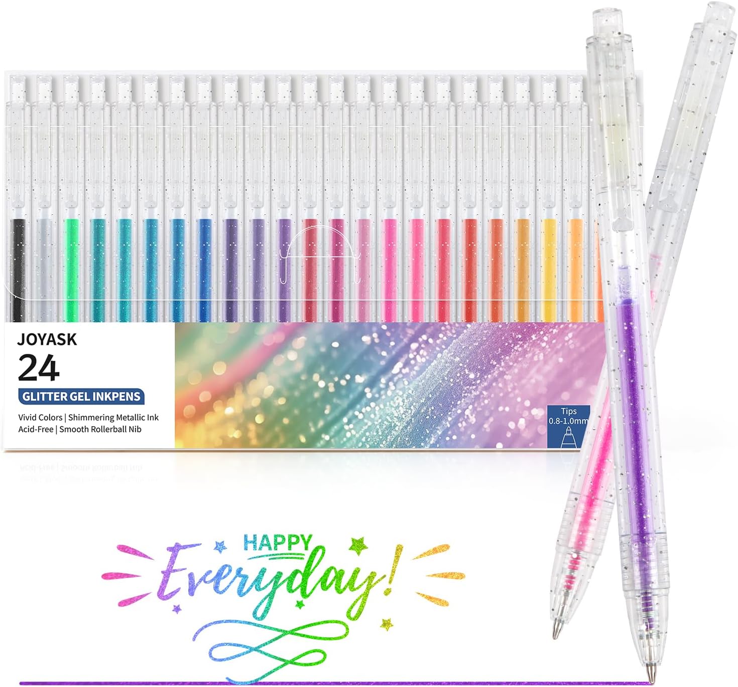 Glitter Gel Pens 24 Colors Metallic Vibrant Retractable Sparkle Gel ...