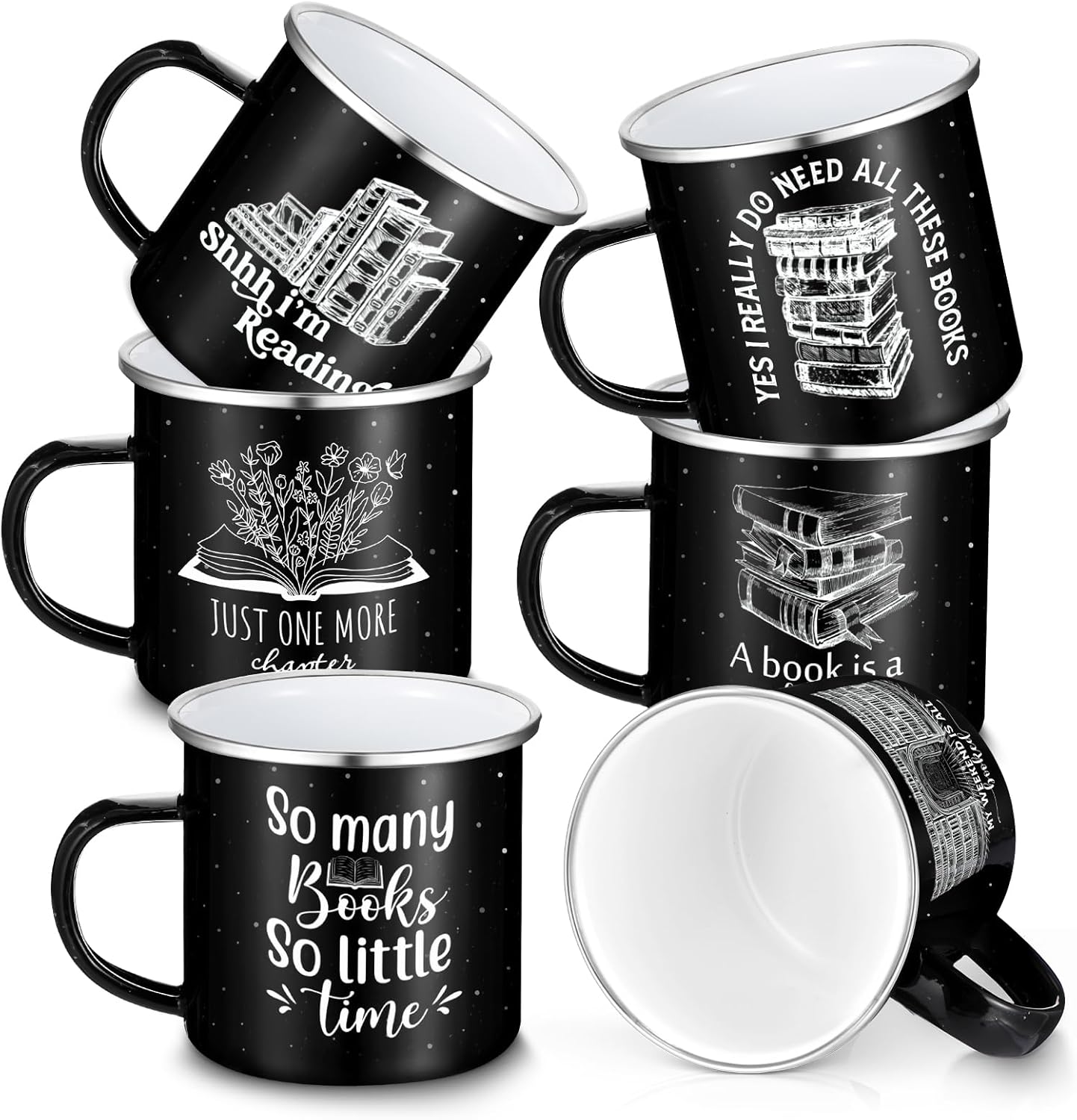 Amazon.com | Hushee 6 Pack Book Lovers Gifts Enamel Mugs 12oz Book ...