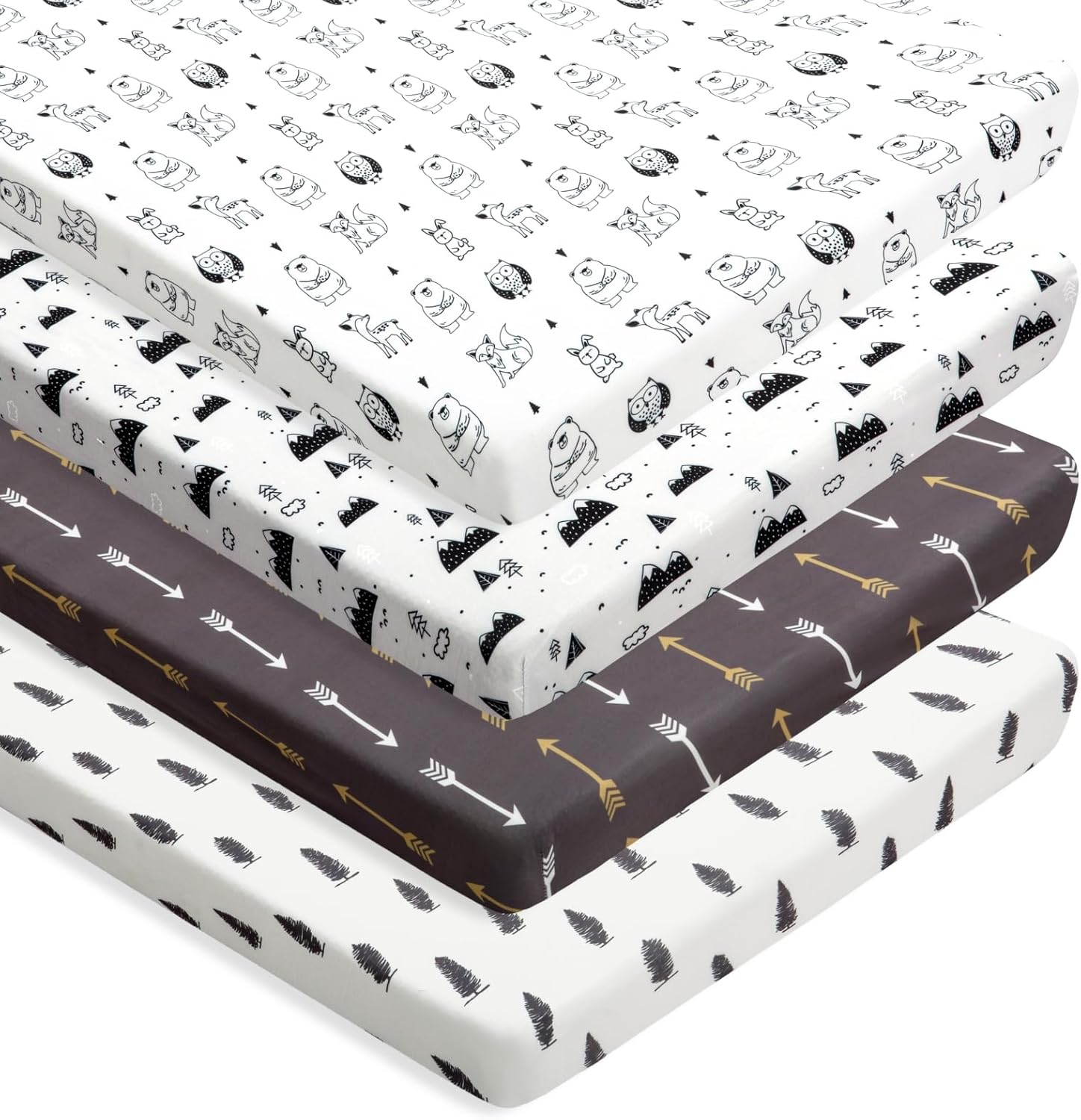 Amazon.com: 4 Pack N Play Sheets Woodland Forest Animals Wood Neutral ...