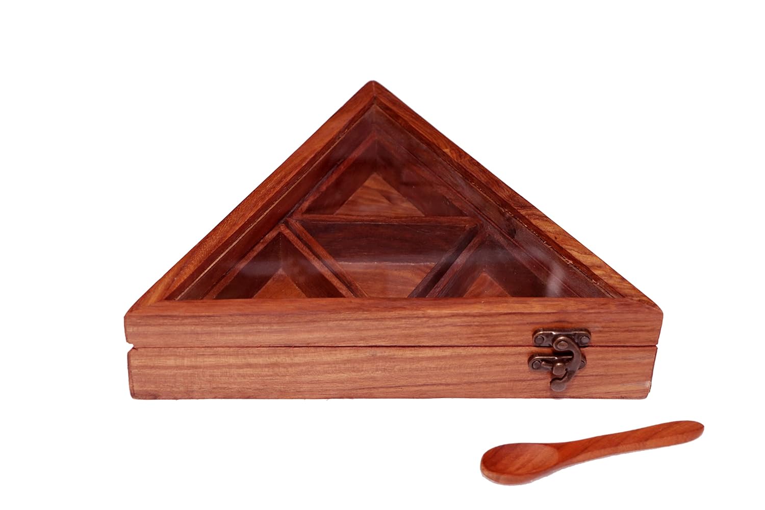 Buy DELUXE WOOD HANDICRAFTS Triangle Spice Box with Spoon in Sheesham ...