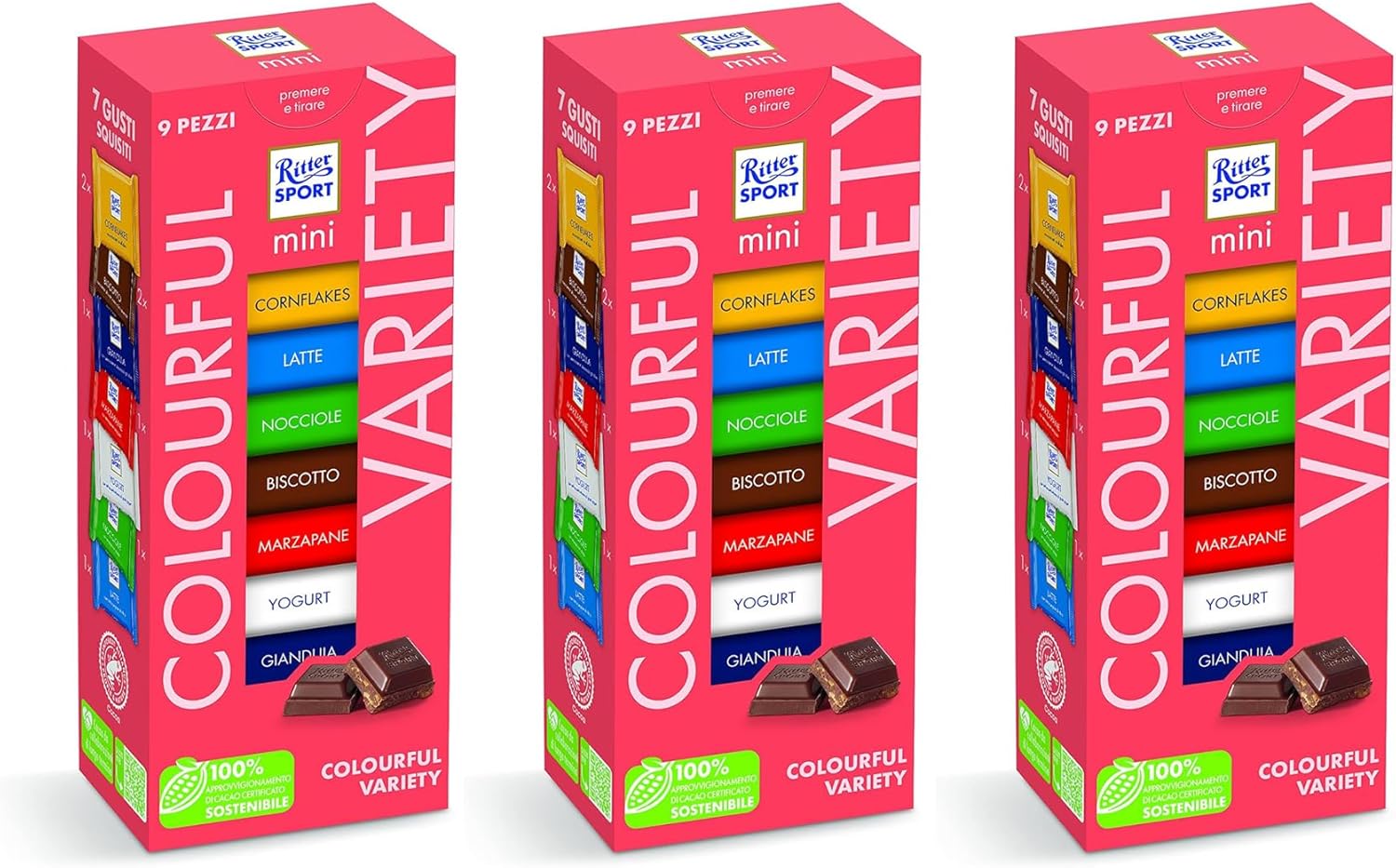 Ritter Sport Colourful Variety Mini Tower con Cioccolatini Gusti ...
