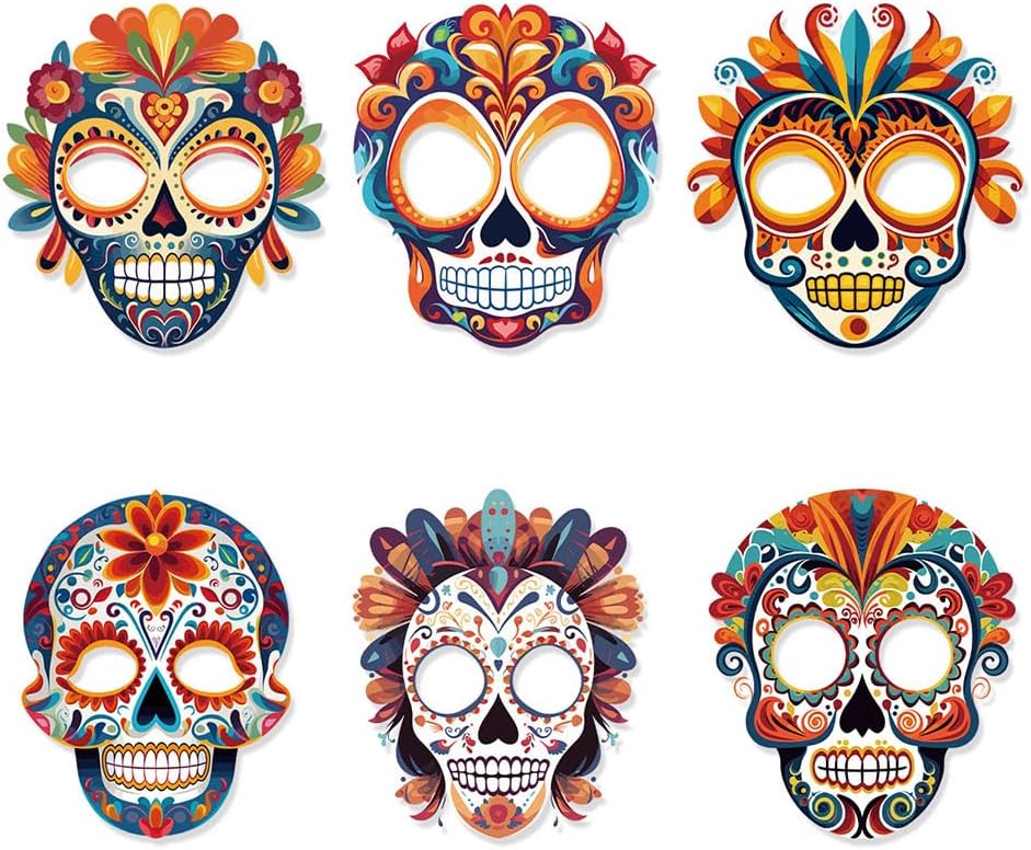 12 Pcs Day of The Dead Mask Sugar Skull Halloween Masquerade Paper Mask ...