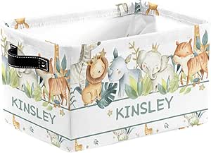 Amazon.com: Personalized Name Safari Animals Jungle Leaves Storage Bins ...