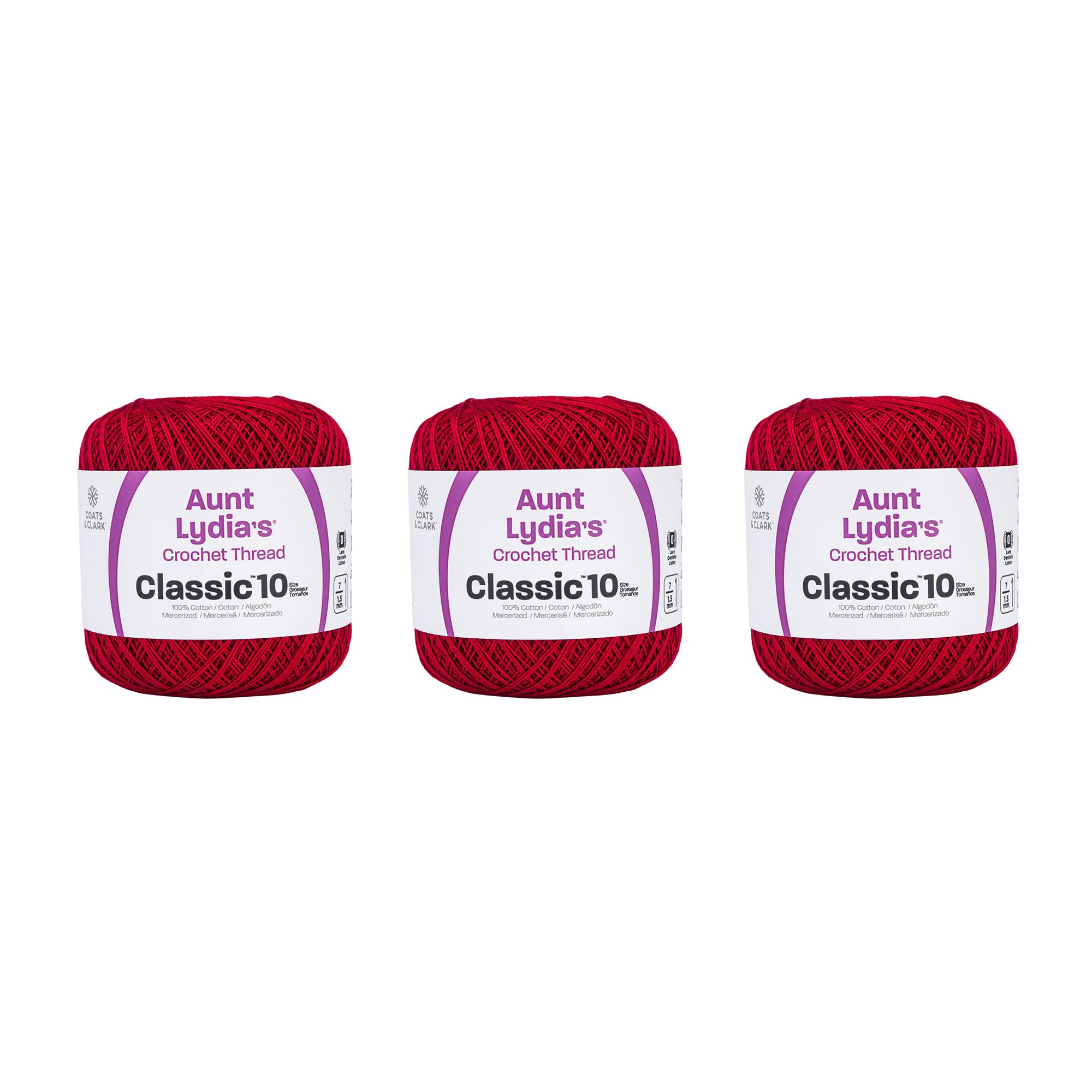 Amazon.com: Aunt Lydia Classic Cardinal Red Crochet - 3 Pack of 350y ...