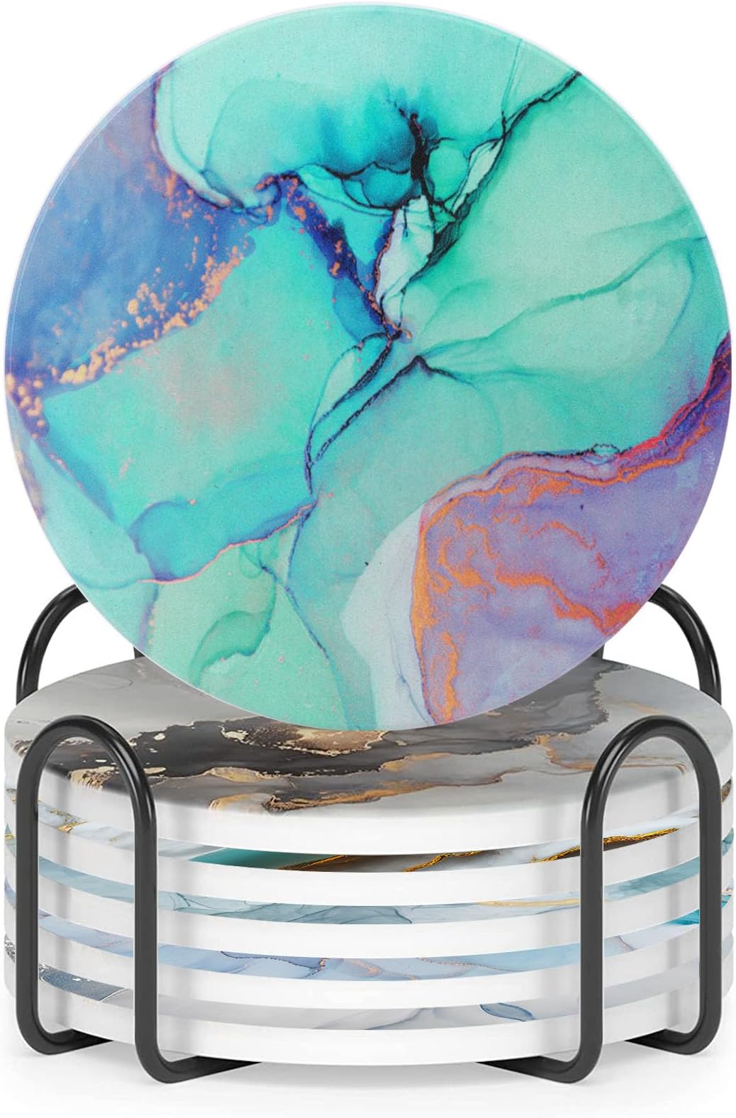 4 Set - Art Deco Coaster - Green Gold Geometric Wallpaper Retro #12546 ...