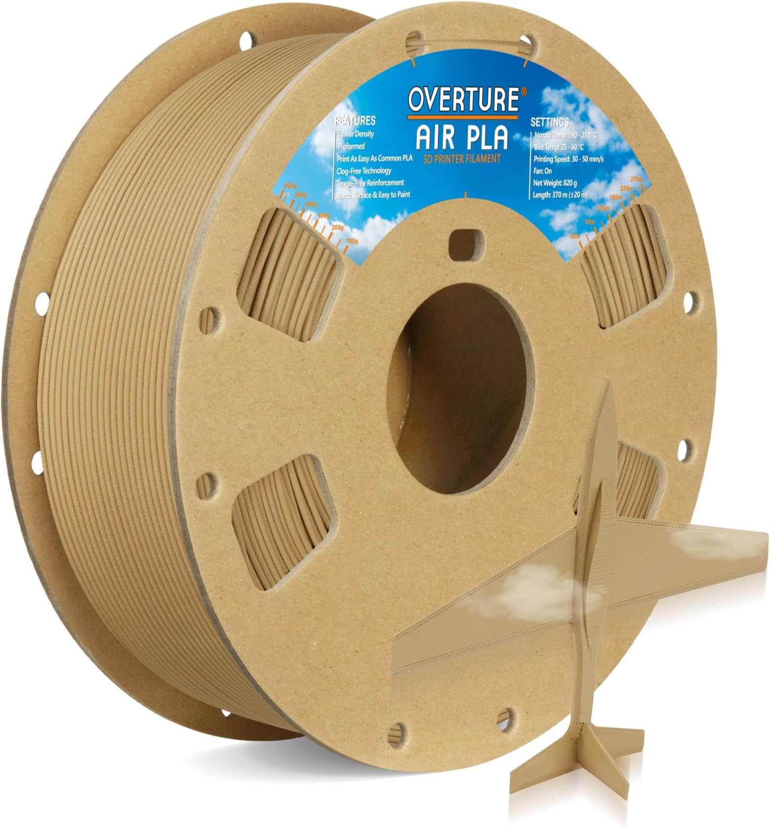 OVERTURE Air PLA Filament, Pre-Foamed PLA Low-Density, Lightweight PLA ...