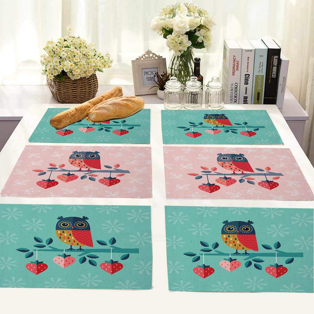 Buy STITCHNEST Owl Printed Dining Table Mat - 12 x 18 inches - Set of 6 ...