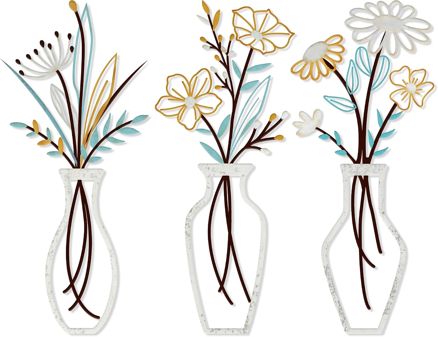 Amazon.com: Wisecy Metal Flower Wall Art, 3 Pcs Rustic Farmhouse Wall ...
