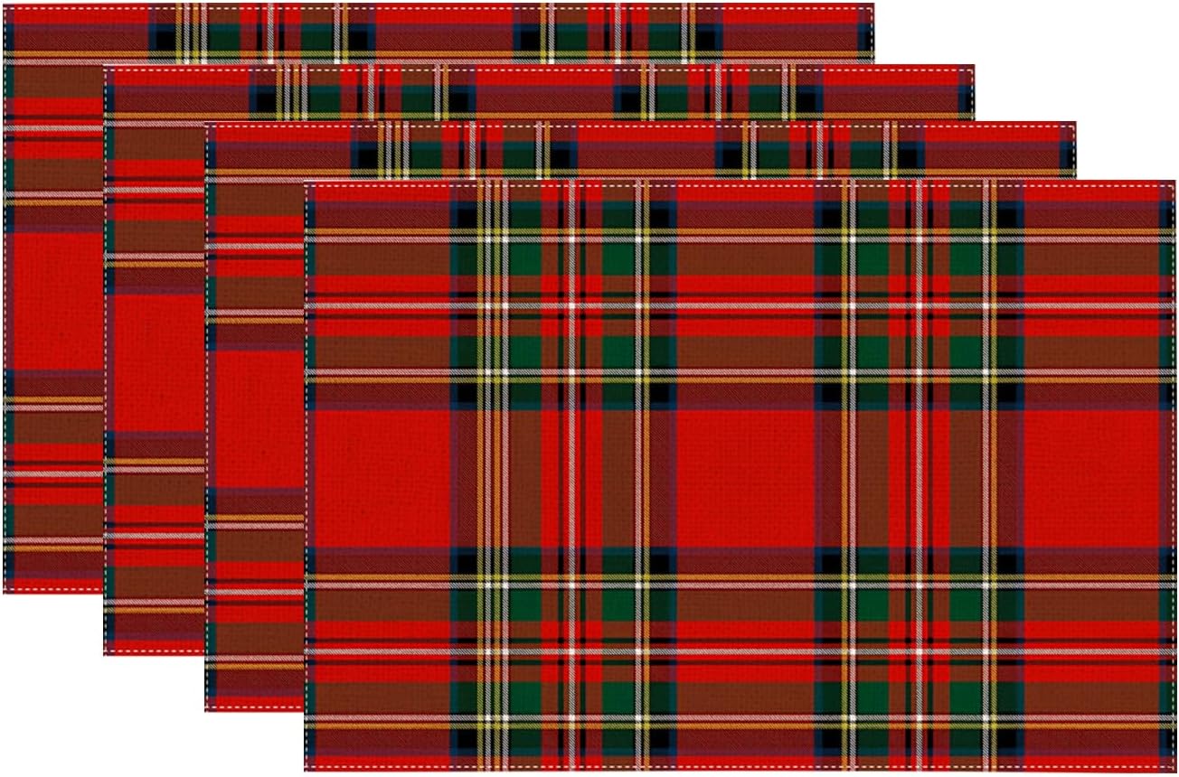 Christmas Checkered placemat, Set of 4 red and Green Checkered Patterns ...