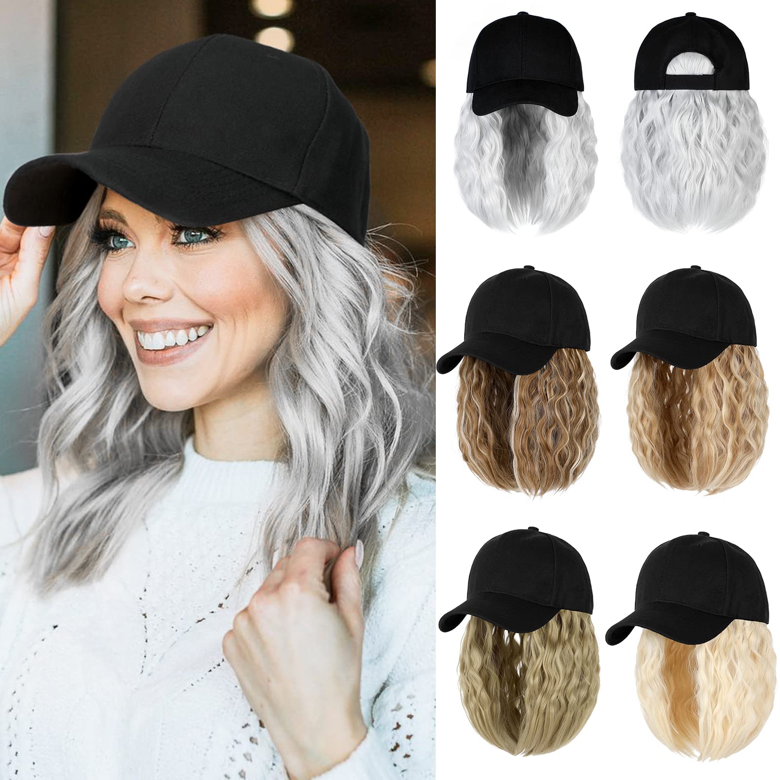 Amazon.com : Lansigreen Baseball Cap with Hair Extensions Hat Wig ...
