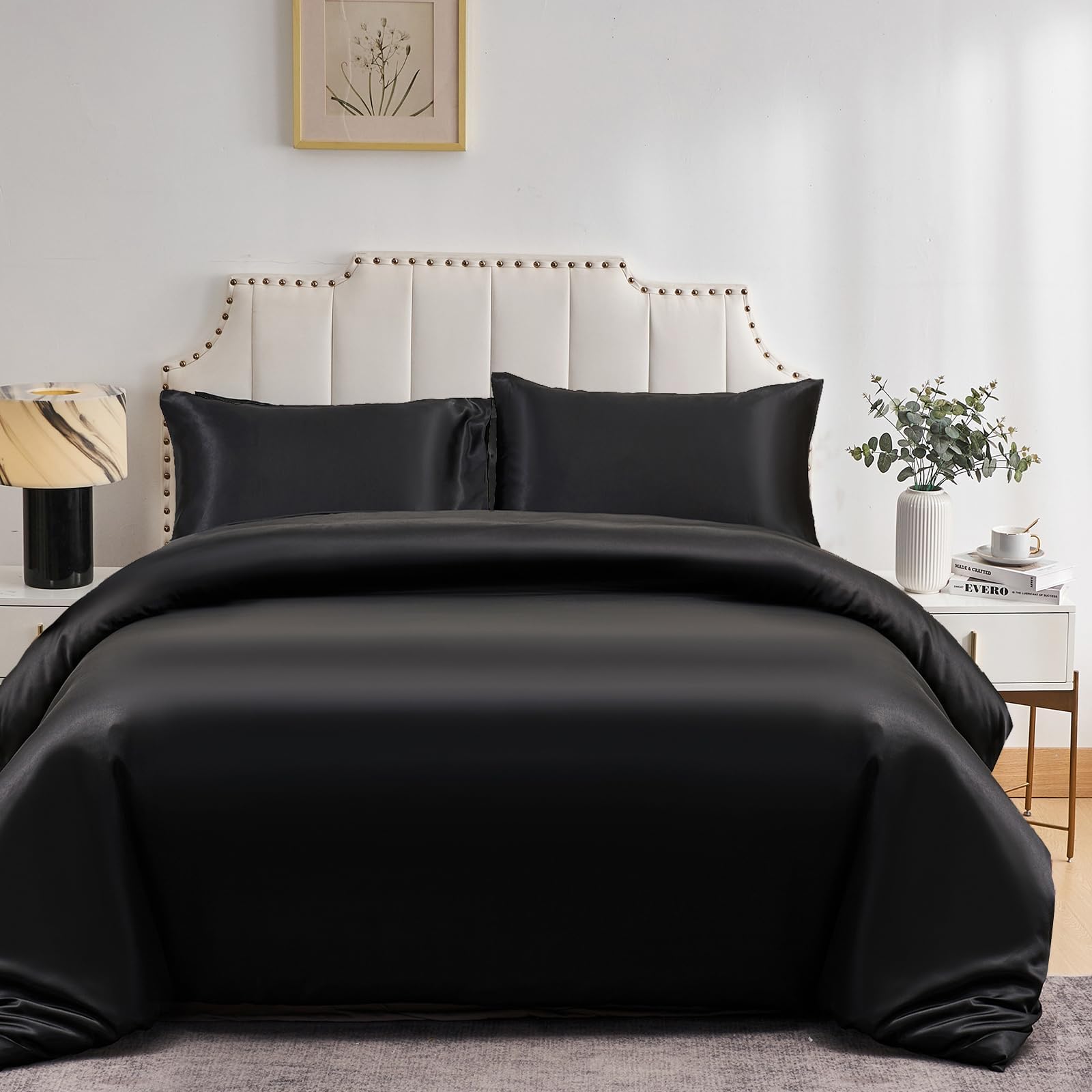 Augustus Group AG - Double Size Black Satin Silk Luxurious Bedding Set ...