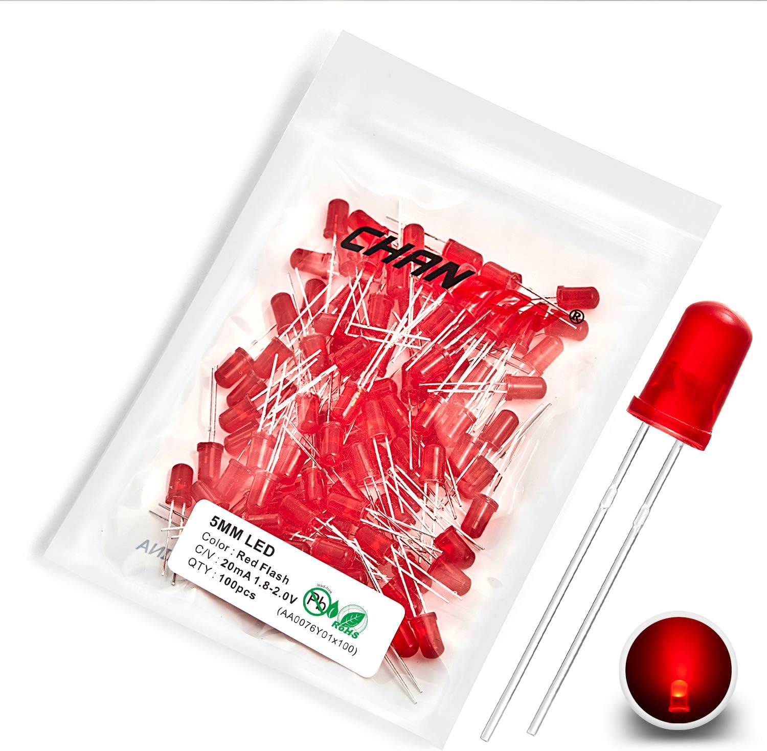 Amazon.com: OWOFYDR 100pcs 5mm Red diffused LED diode lamp (Color Lens ...