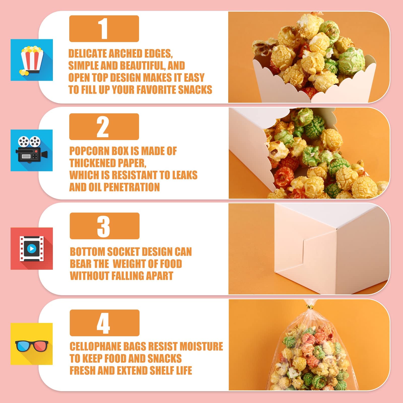 Snapklik.com : Zopeal 200 Pcs Mini Popcorn Boxes And Clear Treat Bag ...