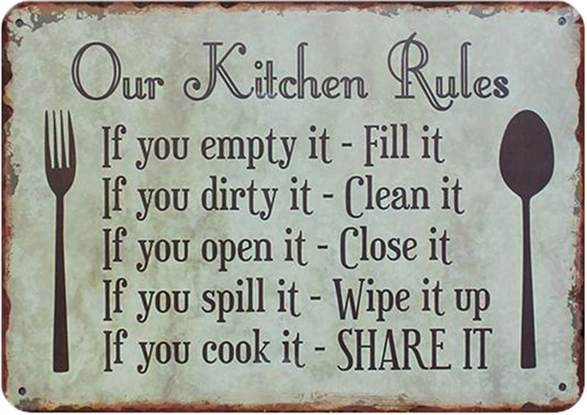 Amazon.com: Cafini Retro Our Kitchen Rules Metal Signs Vintage Tin Sign ...