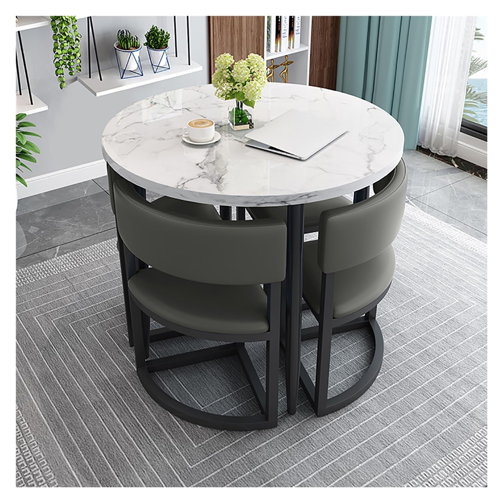 Amazon.com: Round Office Table And Chair Set, Dining Table Set With 4 ...