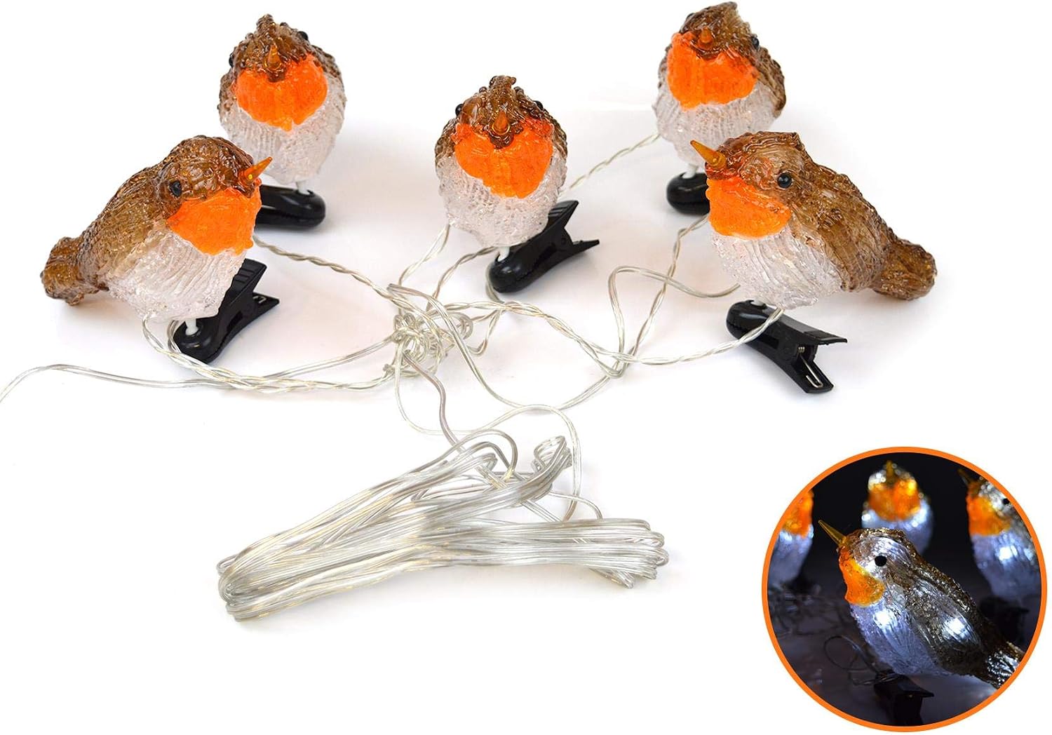 YöL 5 LED Clip On Acrylic Robins Lights Garden Outdoor Birds Christmas ...