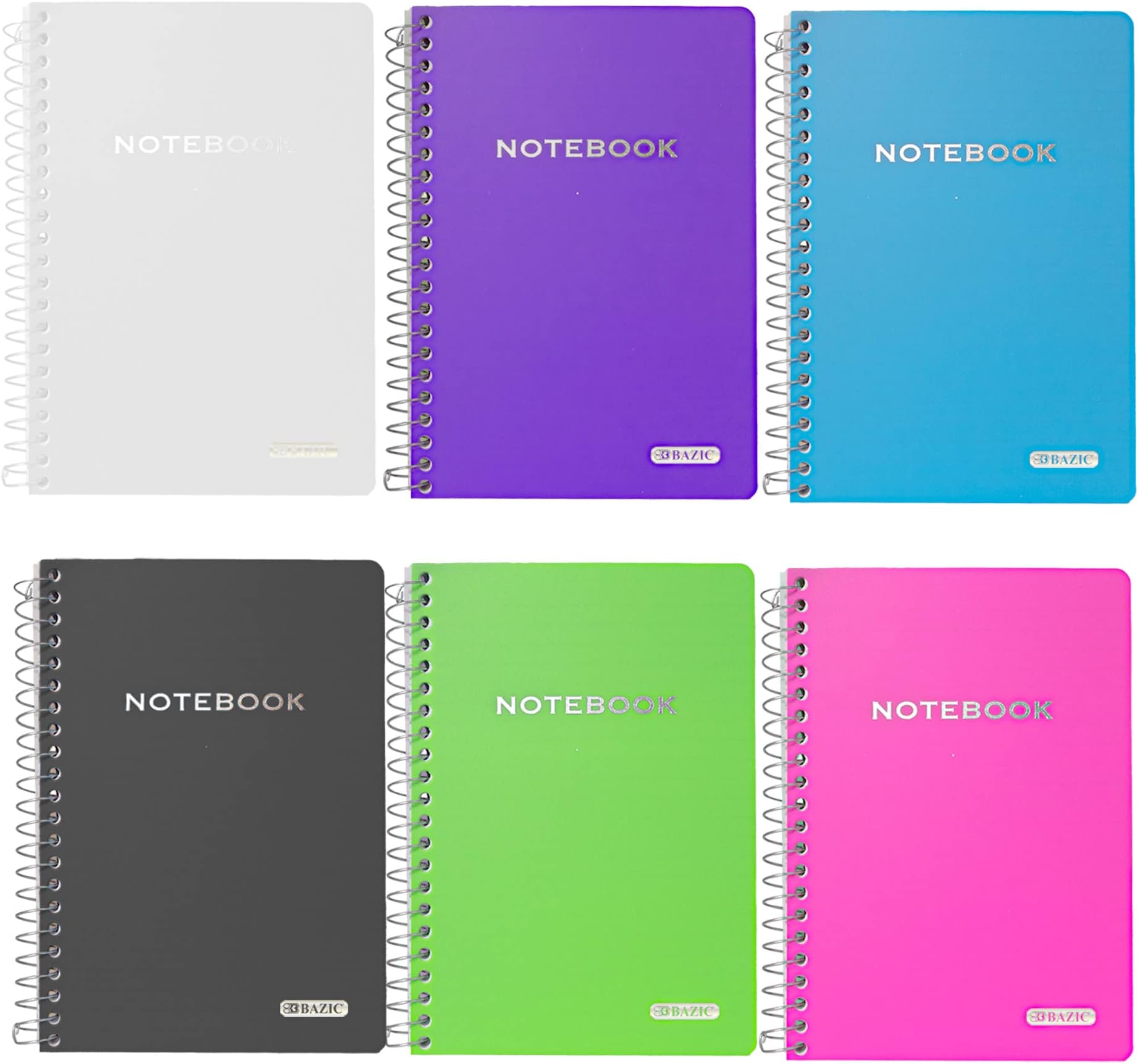 Amazon.com : Geyoga 6 Pack Color 3 Subject Wide Ruled Spiral Notebook ...