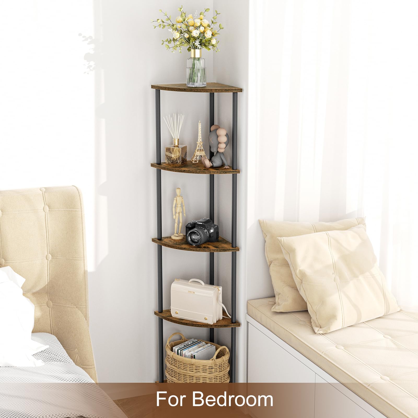 Snapklik.com : 5-Tier Corner Shelf Stand For Small Space, 56.3 Corner ...