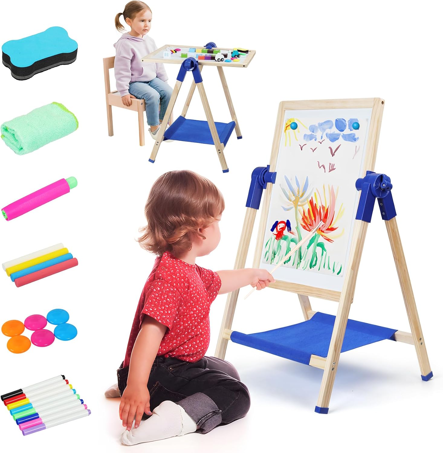 Toddler Easel, Kids Art Easel, Easel for Kids, Wooden Double-Sided ...