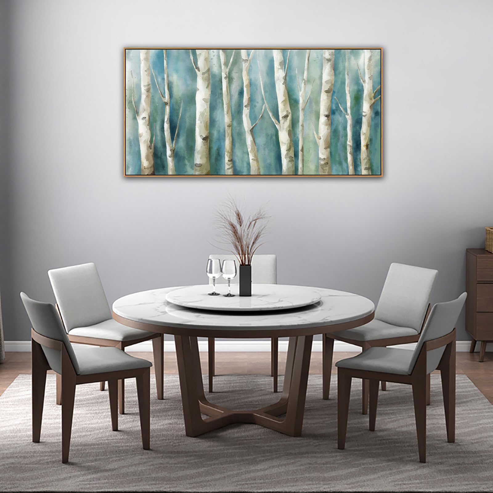 Framed Birch Canvas Wall Art - Abstract Birch Tree Pictures for Wall ...