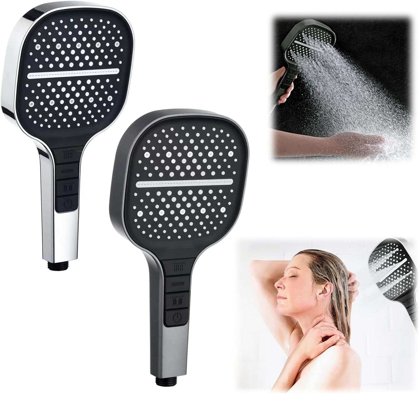 8-Speed Oversized Panel Pressurized Shower Head, Shower Heads With ...