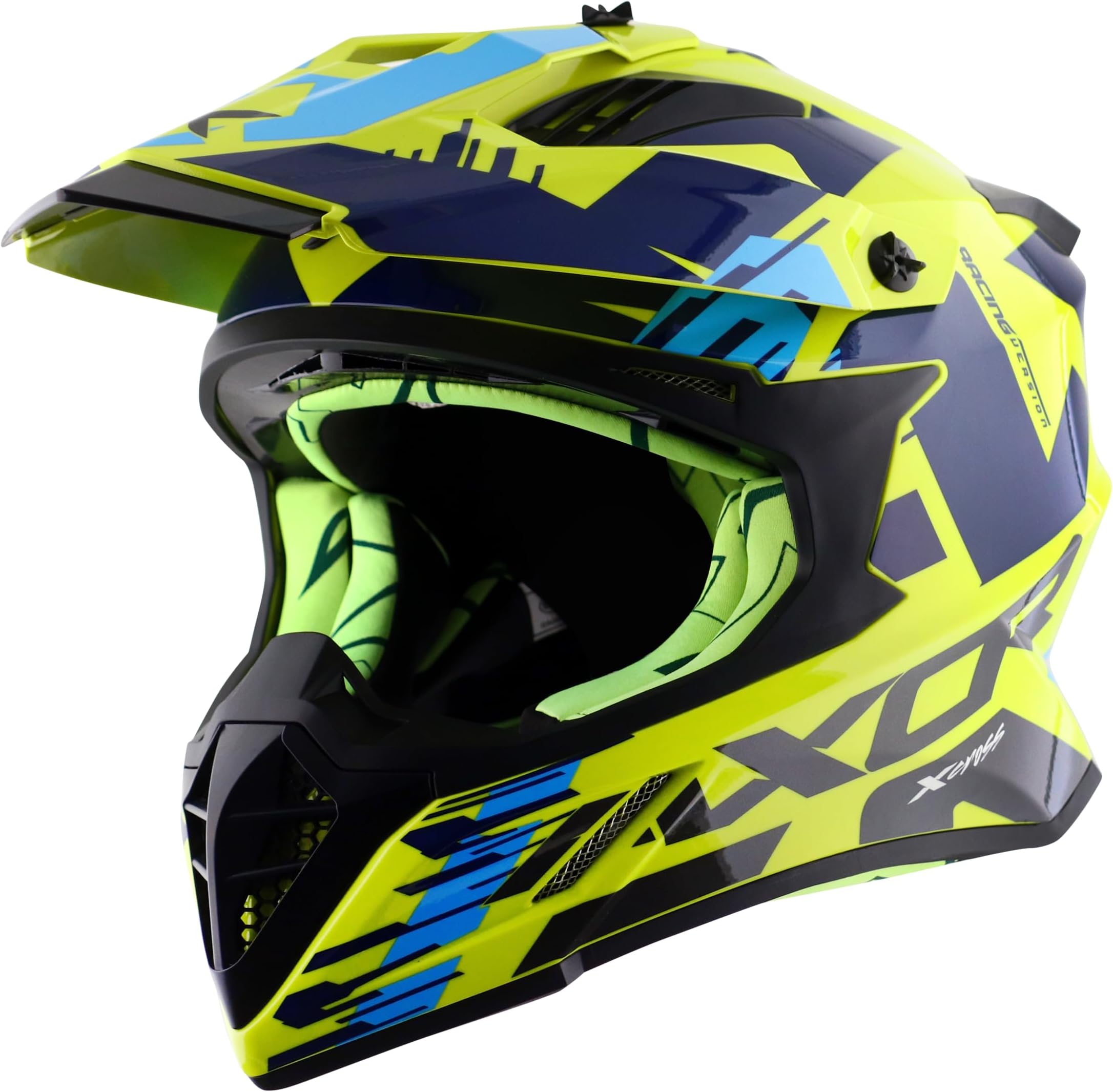 Axor X Cross X1 Full Face Off Road Helmet Neon Yellow Blue, Size:M(57 ...