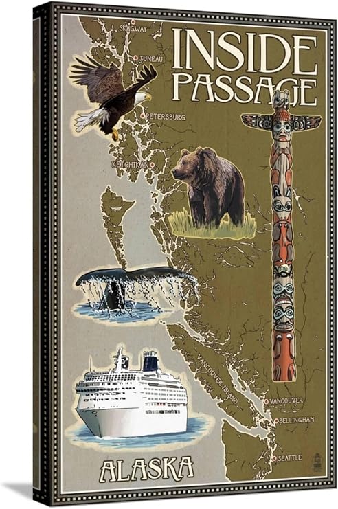 Amazon.com: ART.COM Stretched Canvas Print Alaska's Inside Passage Map ...