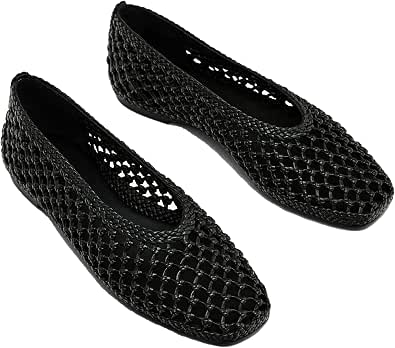 Amazon.com | VorisVina Woven Mesh Ballet Flats for Women Raffia Square ...