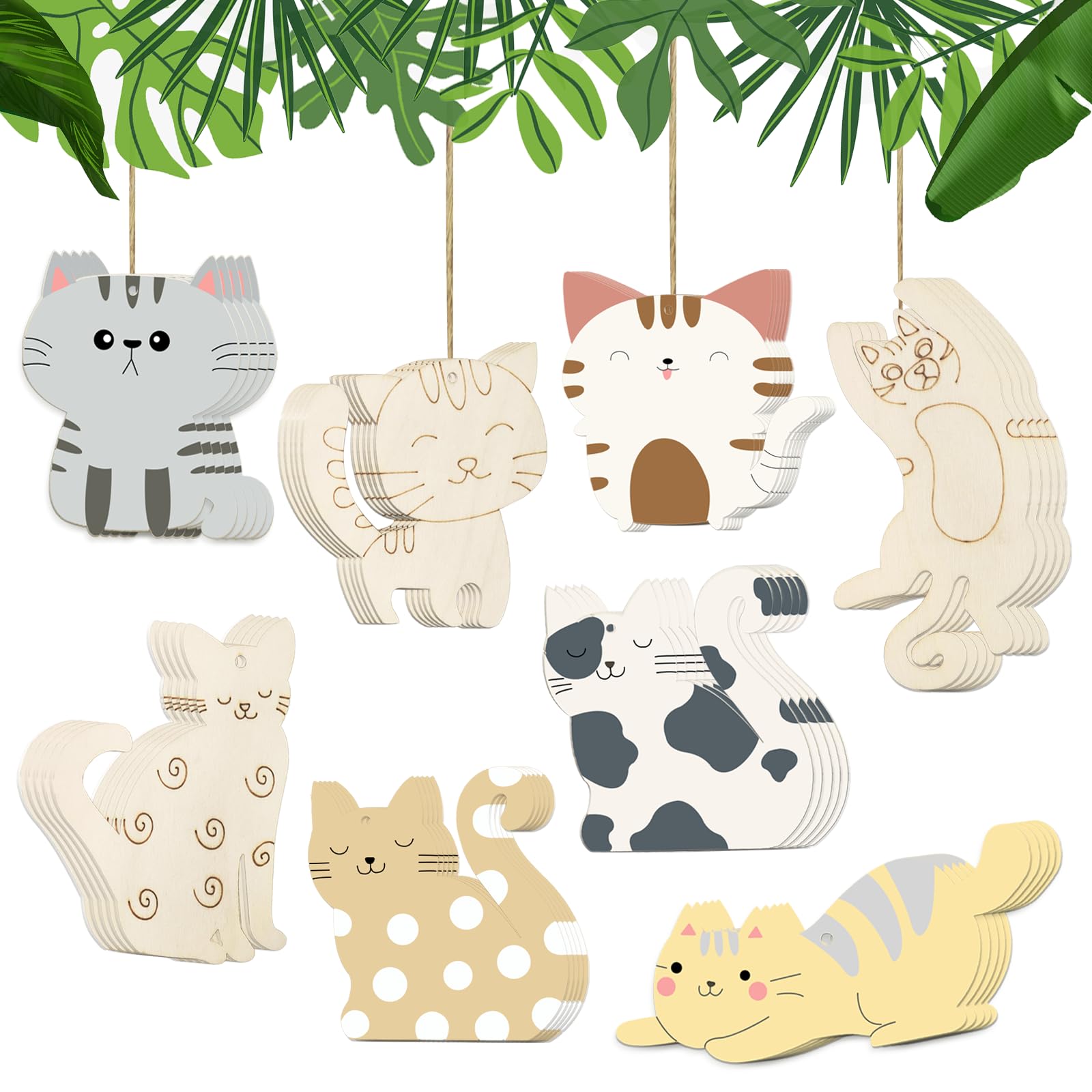Amazon.com: AOCEAN 40 Pcs Unfinished Wooden Cat Cutouts - 5 Styles DIY ...