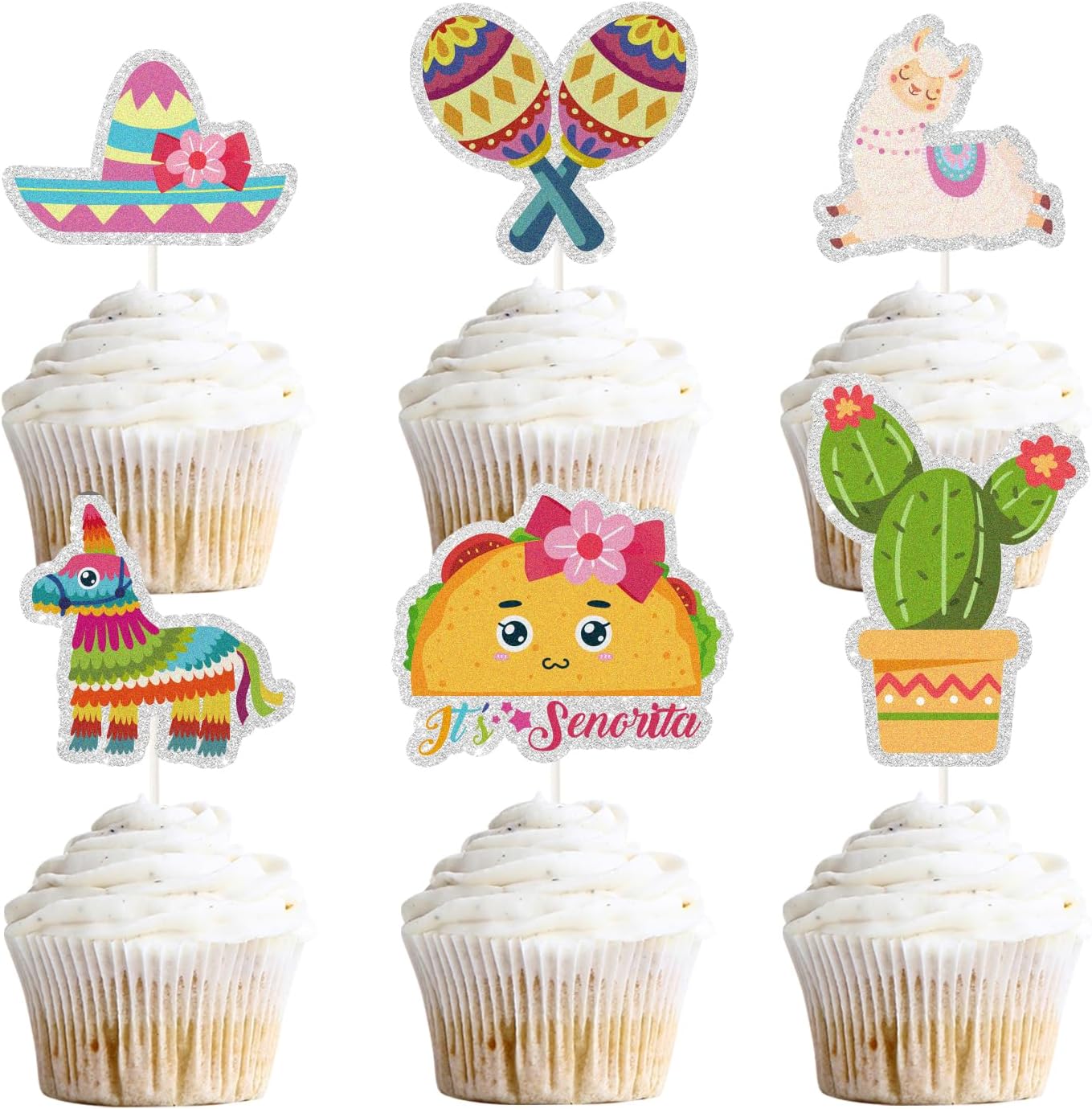 Amazon.com: Mexican Fiesta Dessert Cupcake Toppers,18pcs Cactus Donkey ...