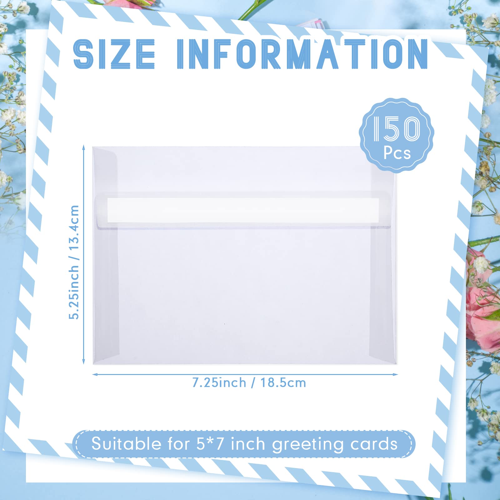 150 Pcs A7 Translucent Vellum Envelopes 5.25 x 7.25 Inch Wedding Clear ...