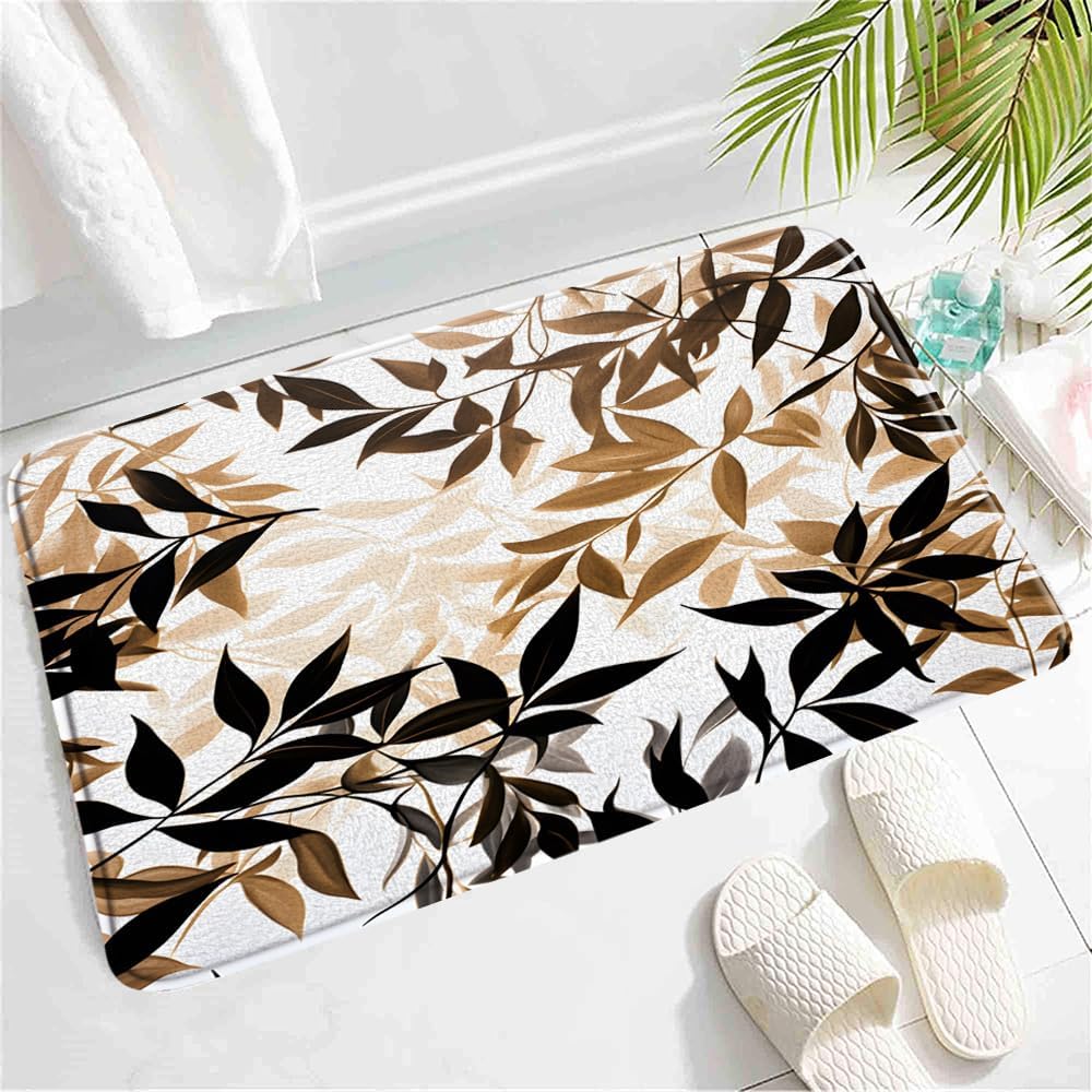 Amazon.com: Brown Black Leaf Bath Mat,Vintage Eucalyptus Sage Leaves ...