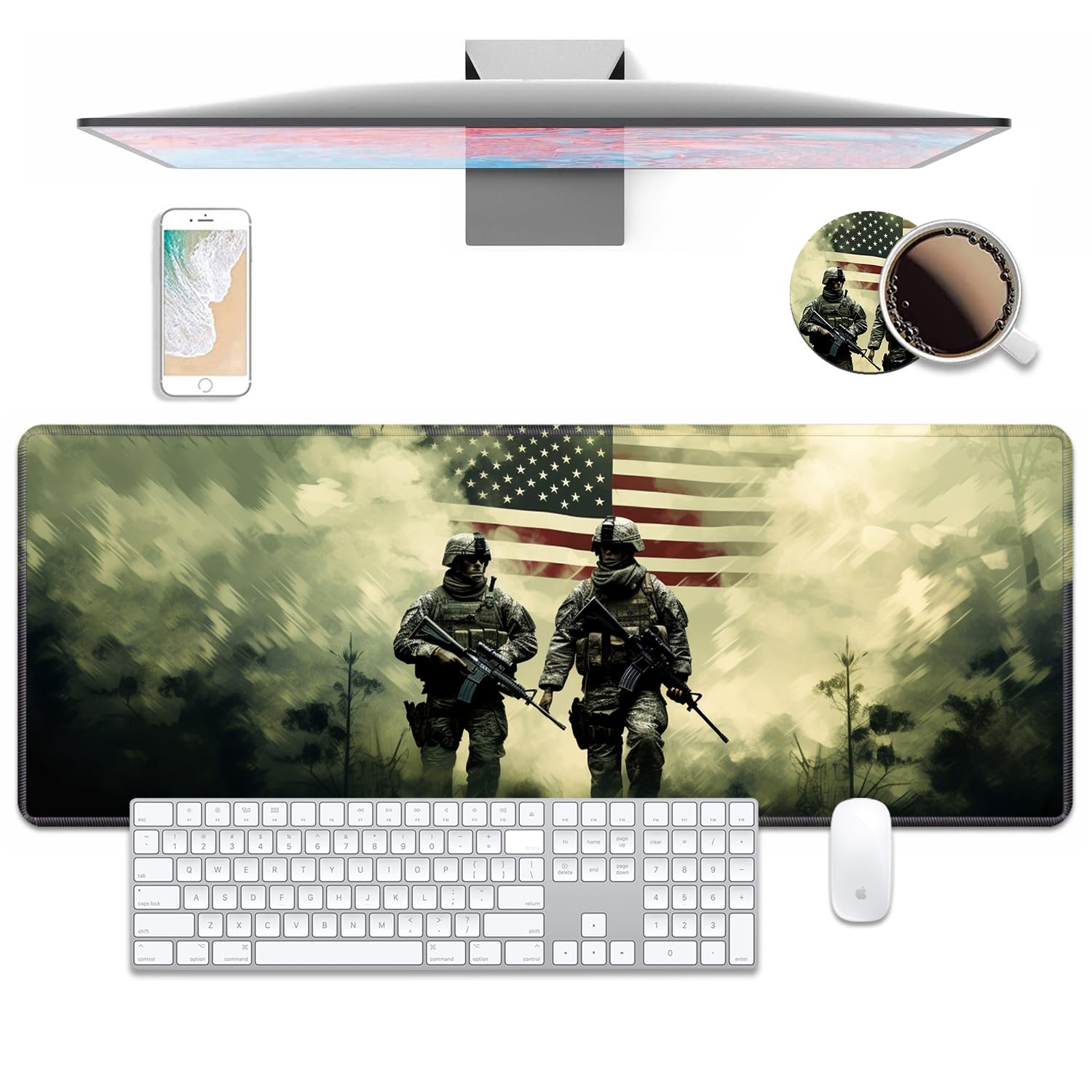 Amazon.com: Desk Pad Mat Gaming Mouse Pads with Coasters Set, American ...