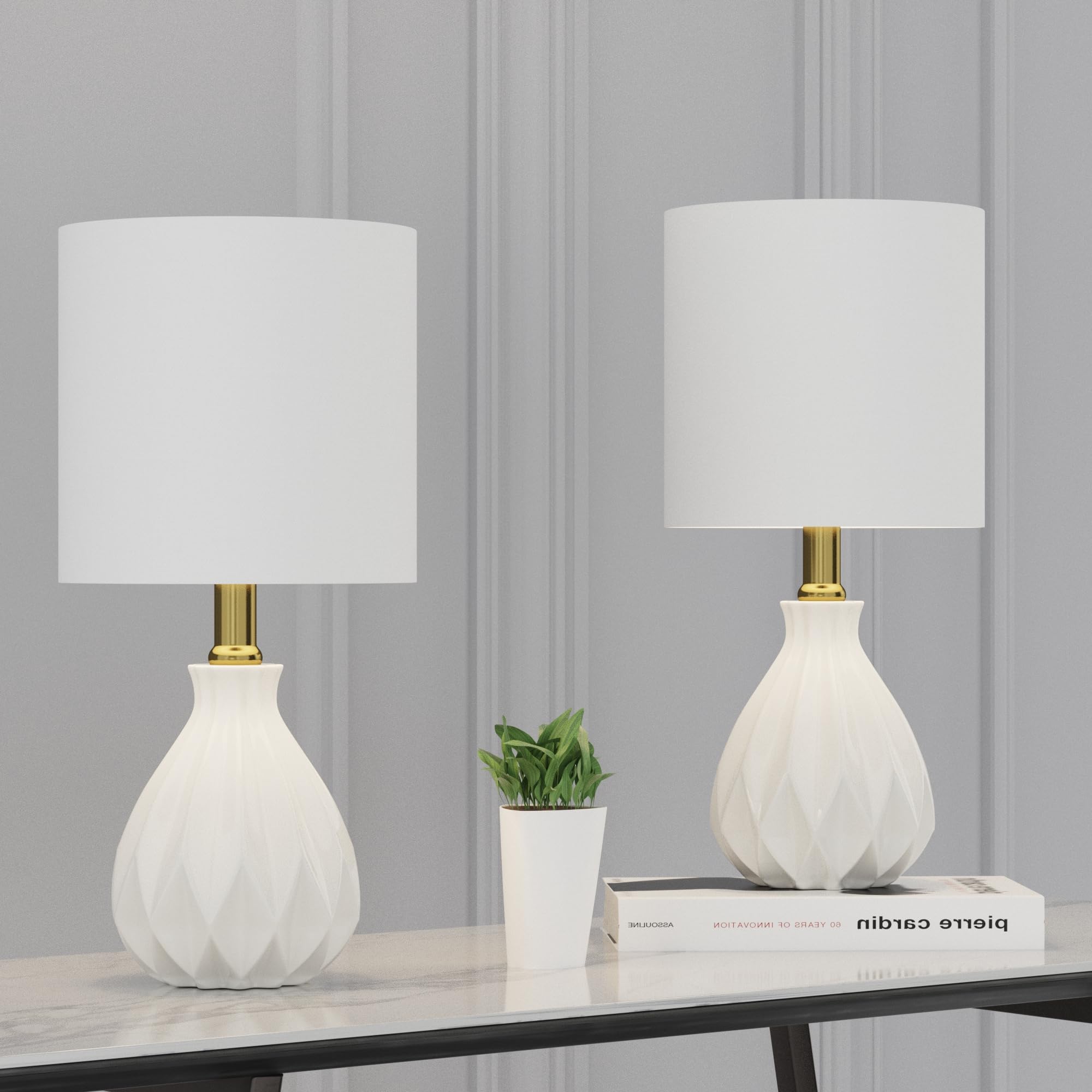 Lawyettle Ceramic Table Lamps Set of 2, 14" Modern White Bedside Lamps ...