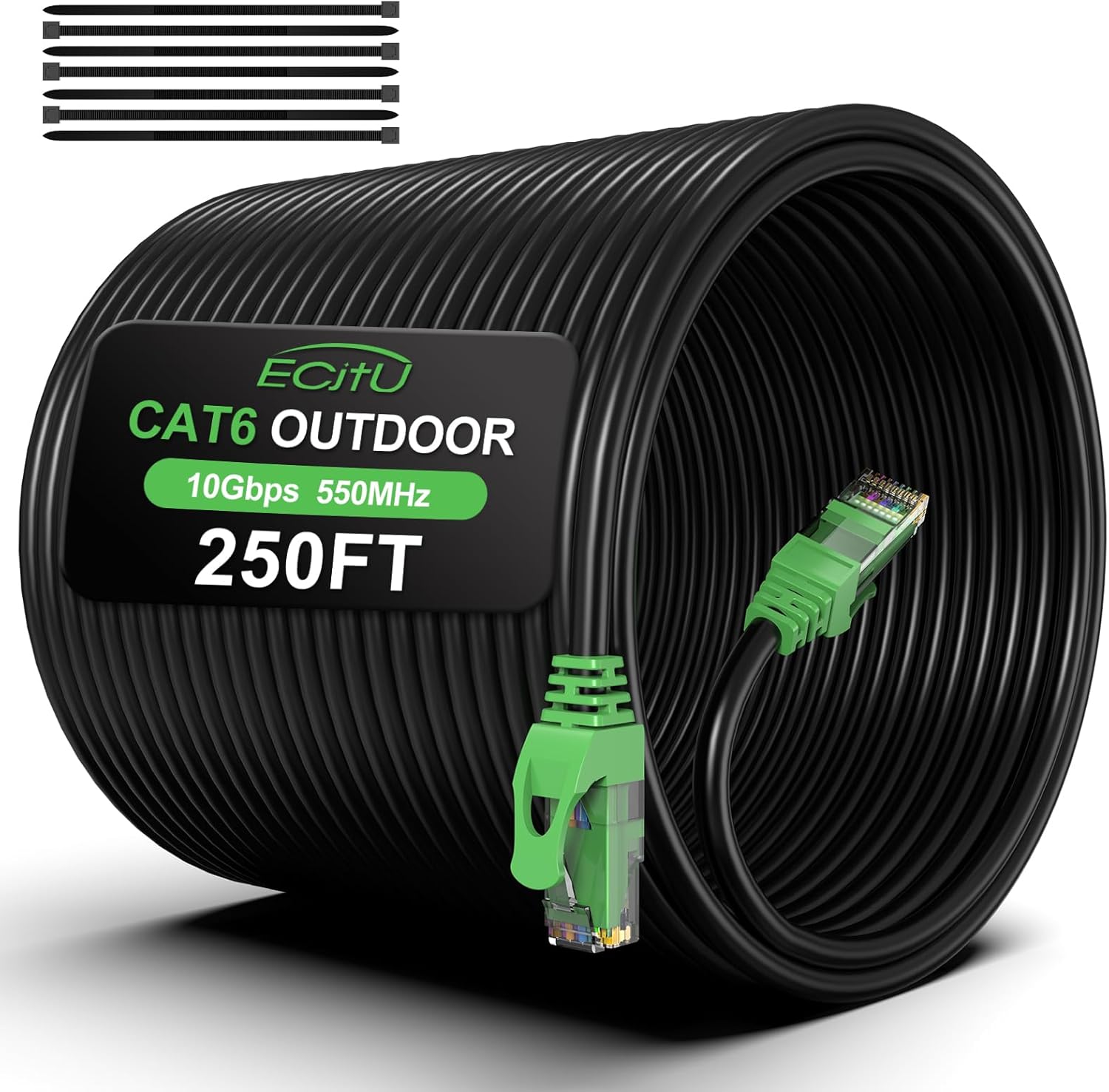 Cat6 Outdoor Ethernet Cable 250FT, 24AWG CCA Patch Cord, UTP ...