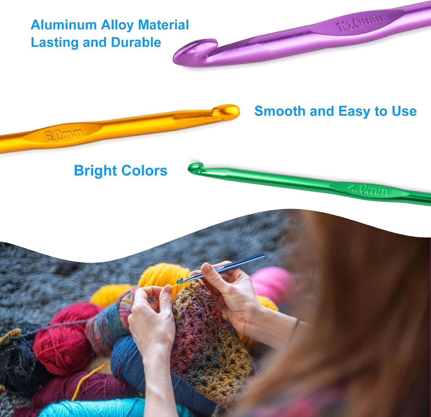 Tiiduo 45 Pcs Crochet Hooks Set, Coloured Aluminum Ergonomic Handle ...