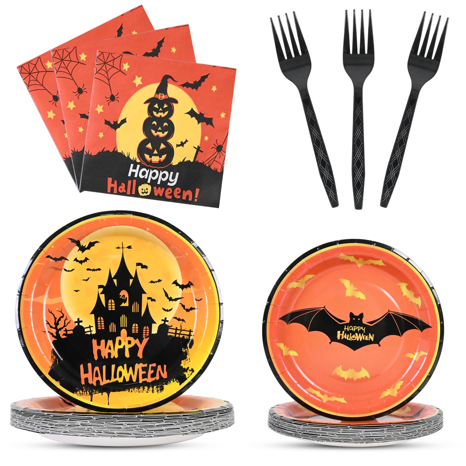 Amazon.com: 100 Pcs Halloween Party Plates and Napkins Party Supplies ...