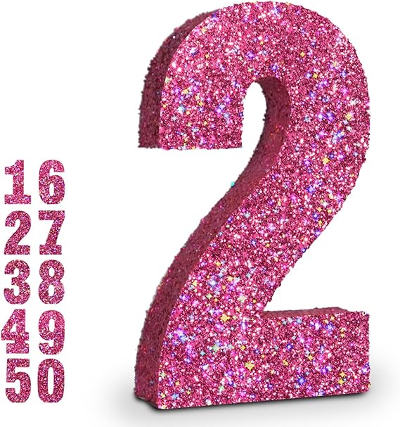 Amazon.com: Eploger 10 Inch Pink Glitter Number Sign 2 Birthday ...