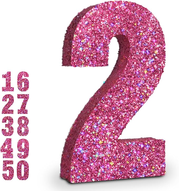 Amazon.com: Eploger 10 Inch Pink Glitter Number Sign 2 Birthday ...