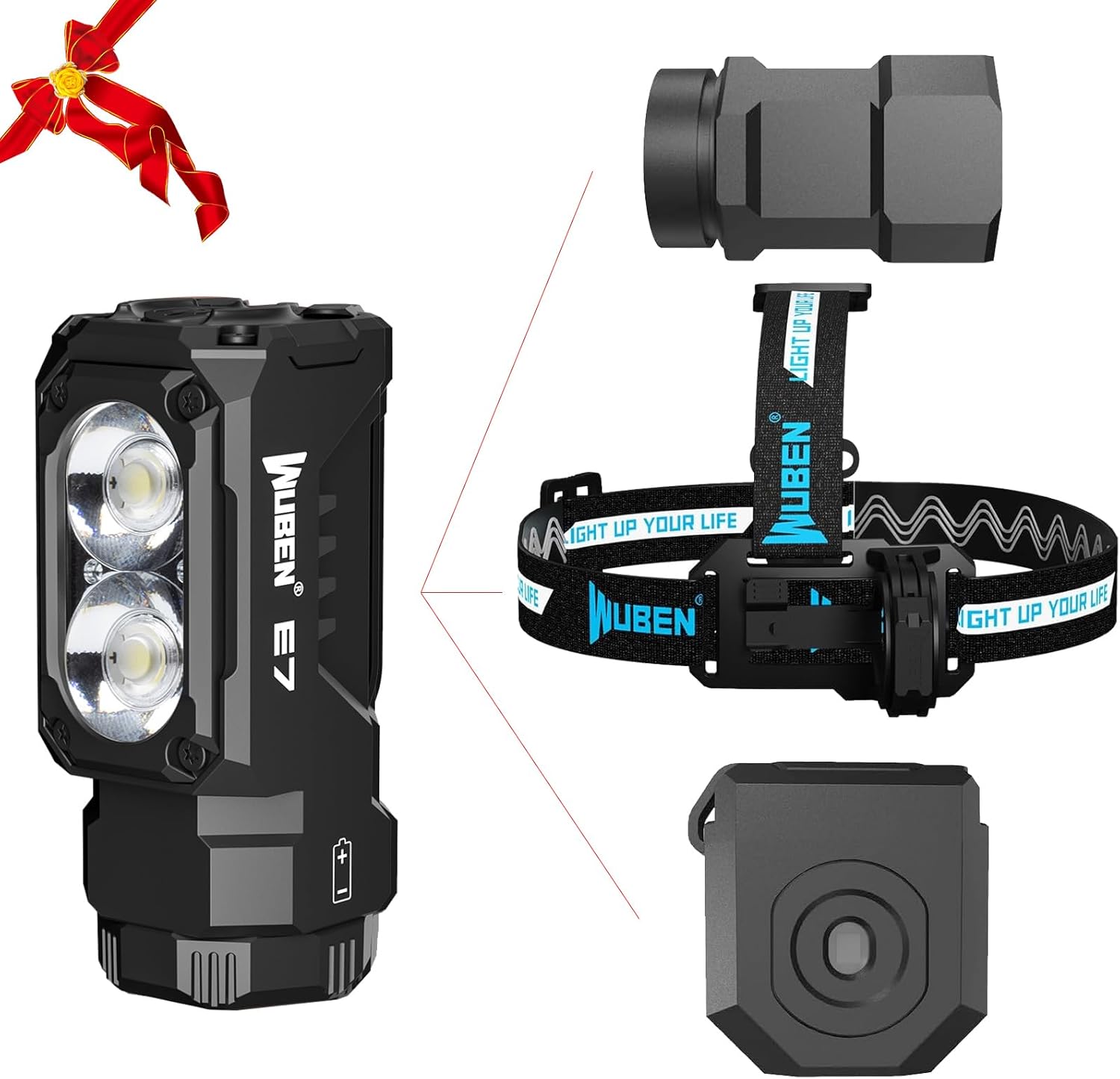 WUBEN E7 1800 Lumens Rechargeable Mini Flashlight with Magnet- Super Bright 6 Modes EDC ...