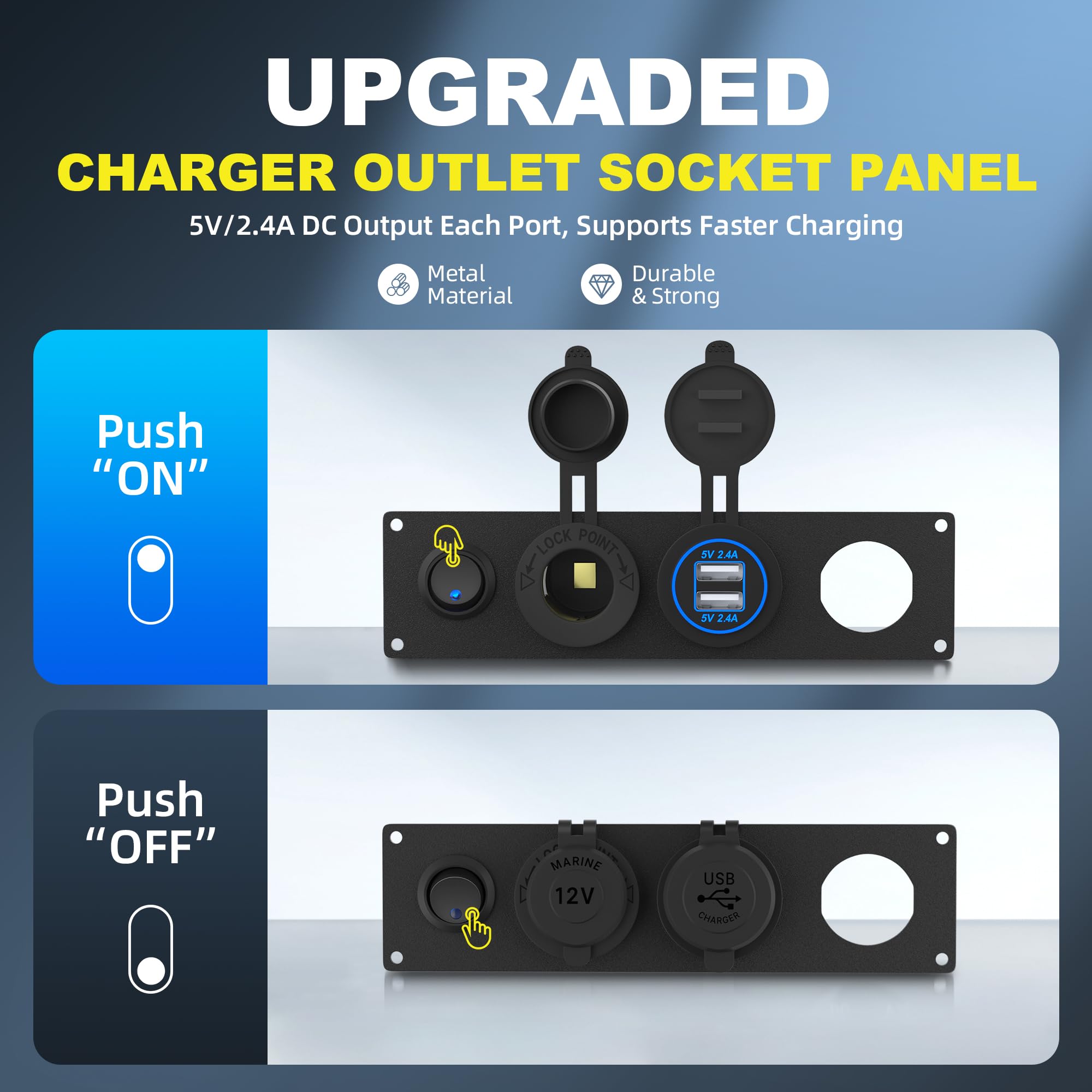 Snapklik.com : 12V USB Outlet Socket Panel 12V DC 48A Dual USB Power ...