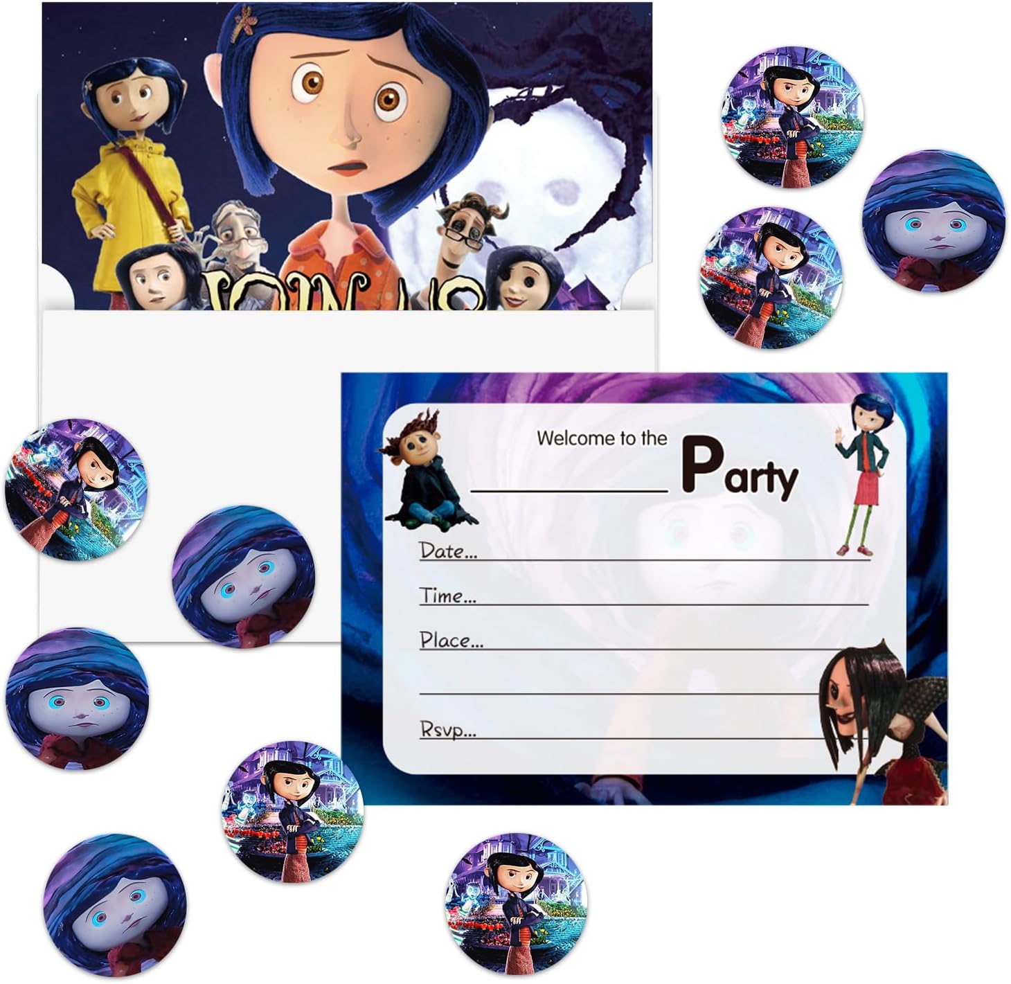 Amazon.com : MuDson 16 Pcs Coraline Birthday Invitation Cards with ...