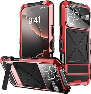 Amazon.com: Simicoo Compatible with iPhone 16 Pro Max Metal Bumper Military Rugged Silicone Case ...